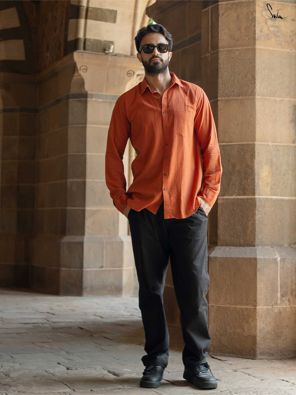 Classic Soft Cotton Rust Colour Shirt For Men|Rustler|Suta