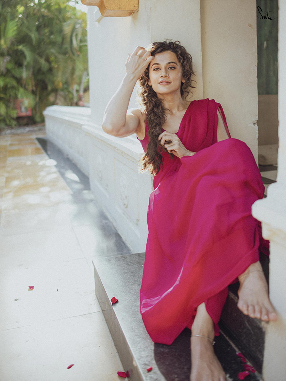 Soft Mulmul Cotton Pink Saree|Strawberry Or Raspberry|Suta