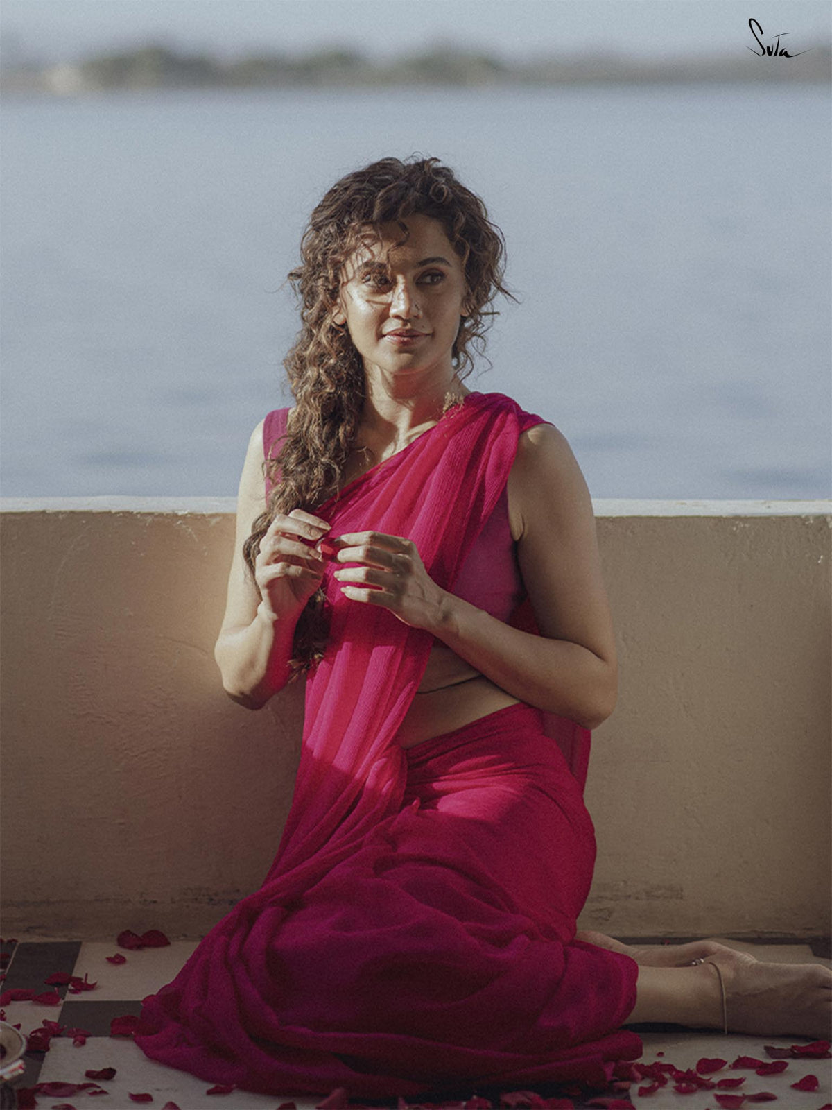 Soft Mulmul Cotton Pink Saree|Strawberry Or Raspberry|Suta