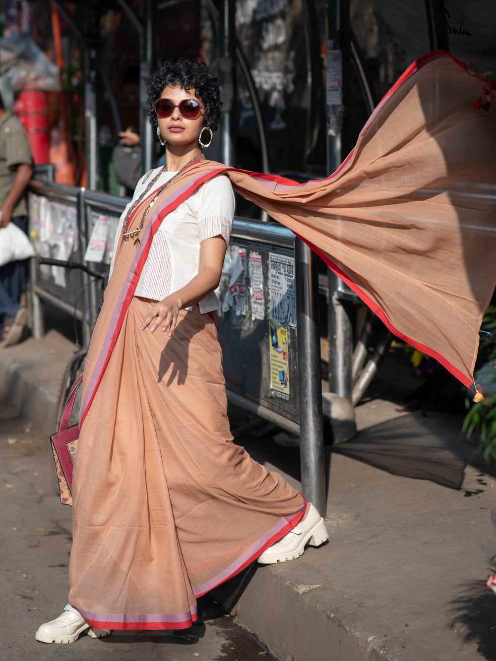 Soft Mulmul Cotton Saree In Beige Color|Blissful Manzil|Suta