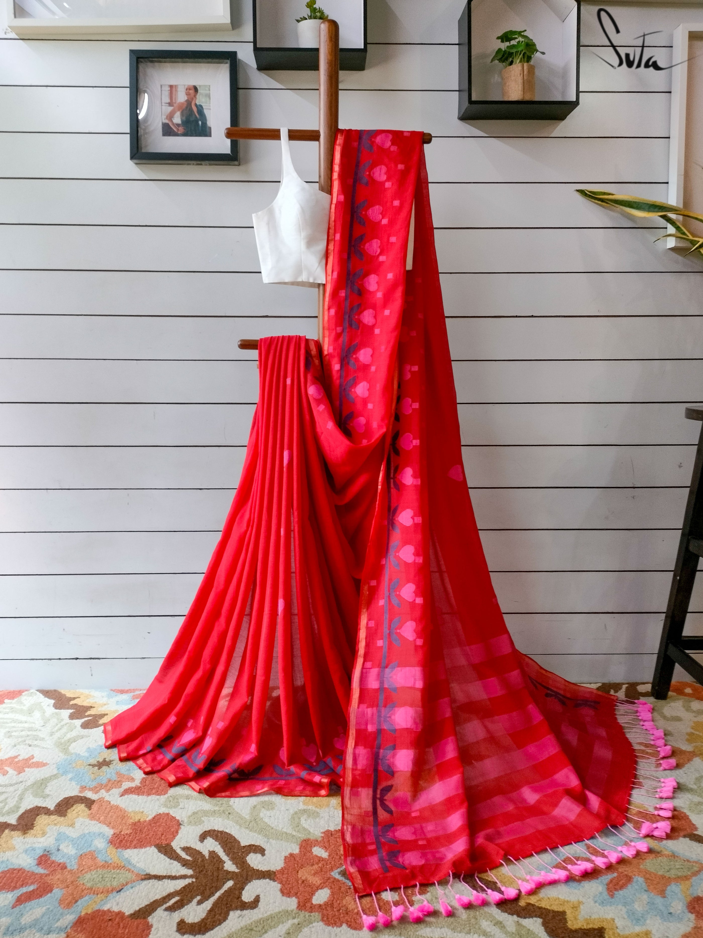 Soft Cotton Designer Saree In Pink|Crimson Nebula|Suta