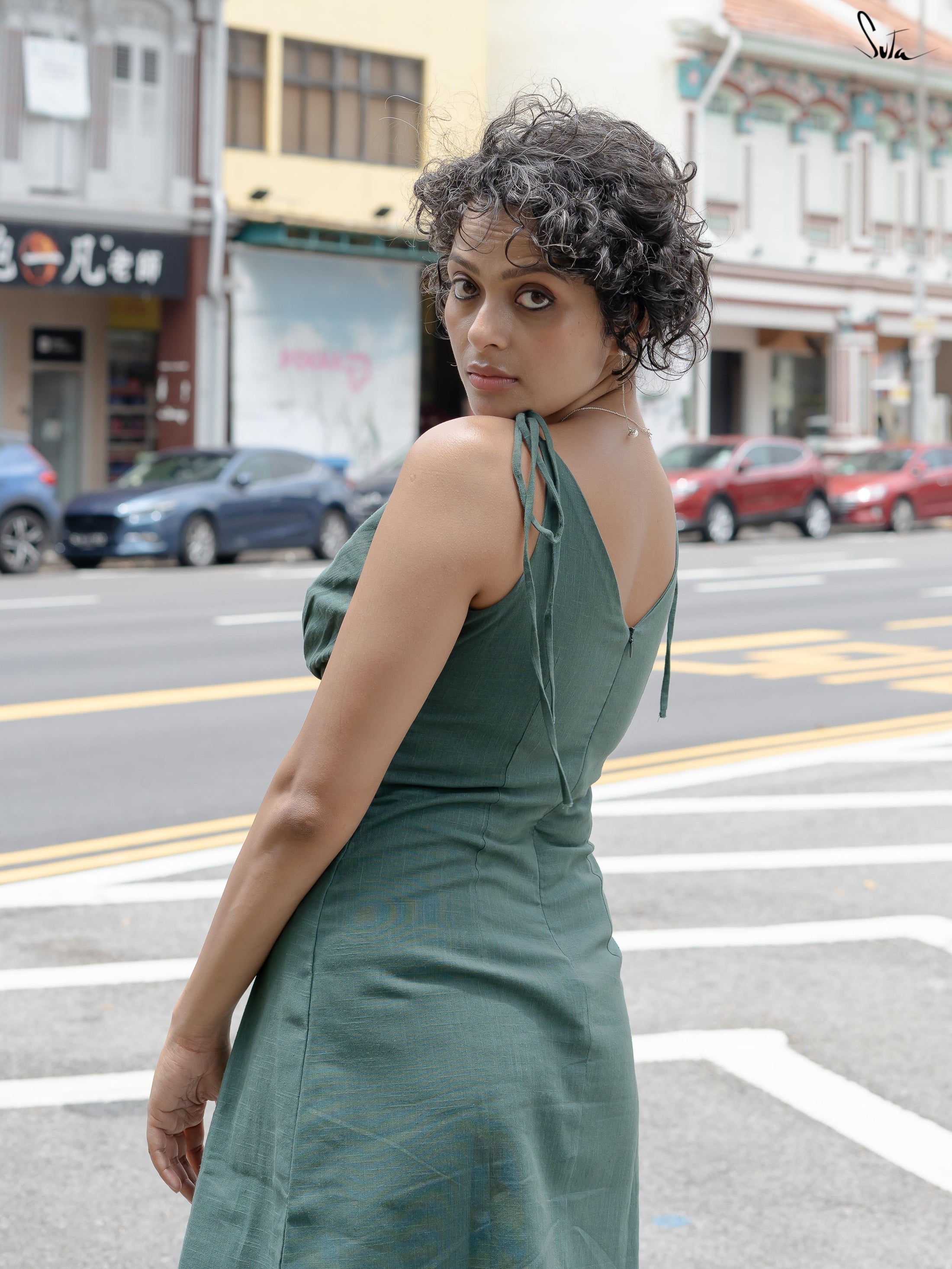 Cotton Green One Piece Party Wear Dress For Women|Adonis|Suta