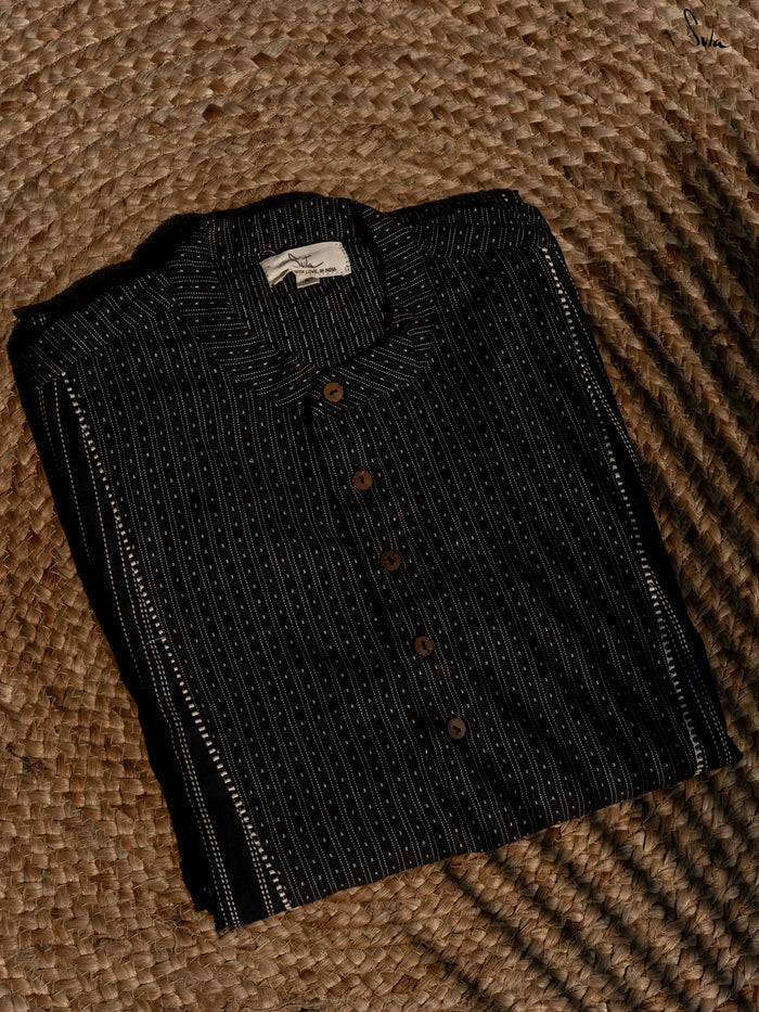 Full Sleeve Cotton Black Kurta For Men|Saavra Chiraag|Suta