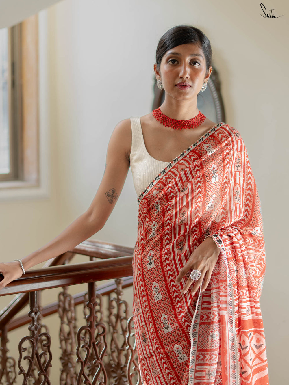Sequined Sleeveless Blouse In White|Moonstone Bling|Suta