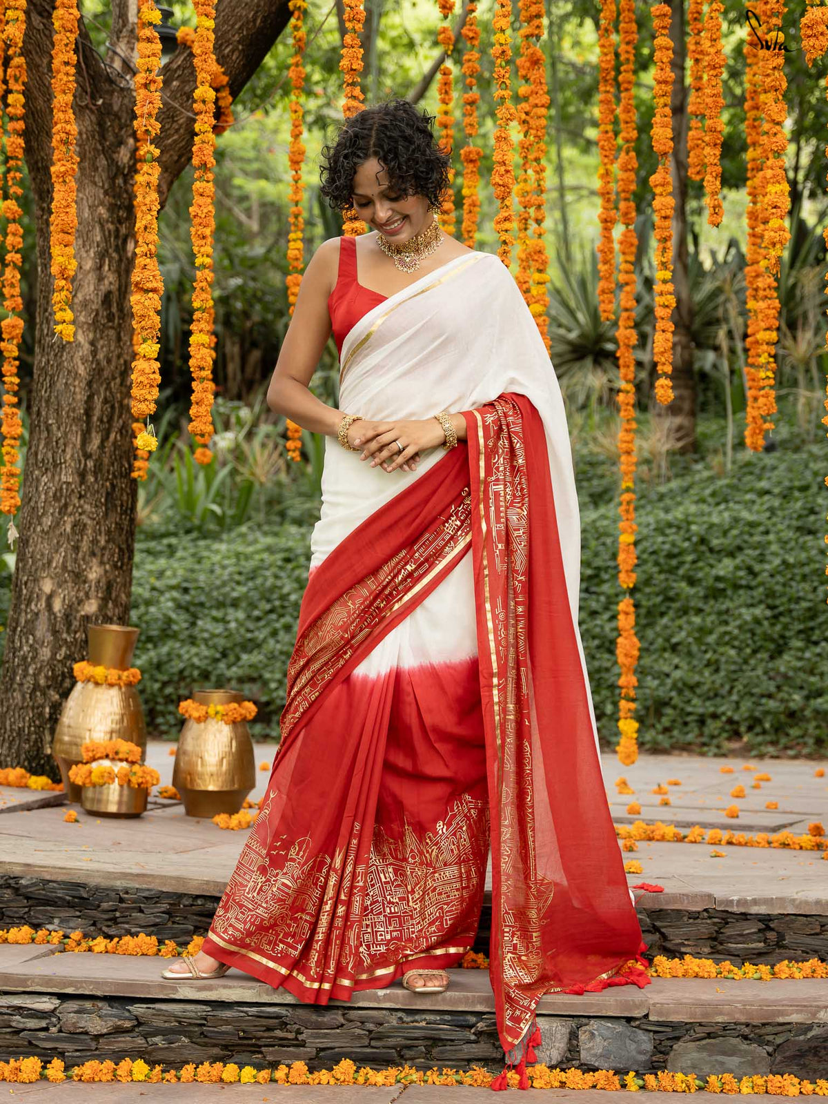 White And Red Bengali Saree For Durga Puja|Amaar Kolkata|Suta