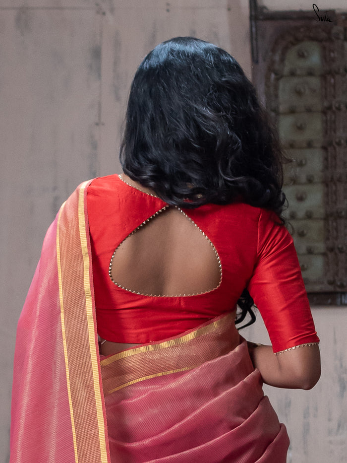 Red Art Silk V Neck Padded Blouse|Jamanthi|Suta