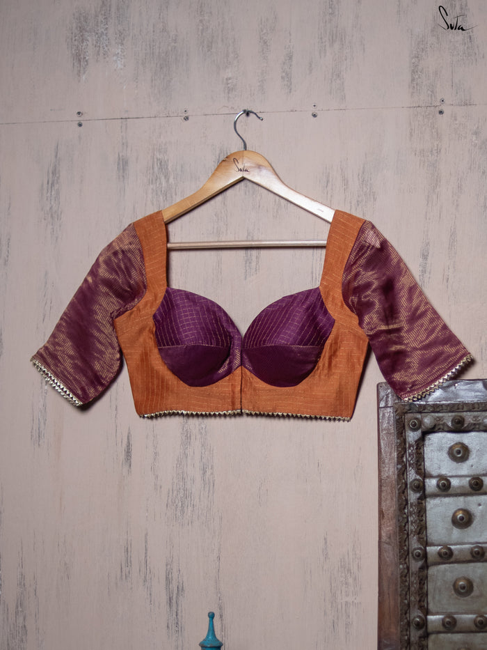 Cotton Silk Sweetheart Neck Blouse In Multicolour|Mrida|Suta