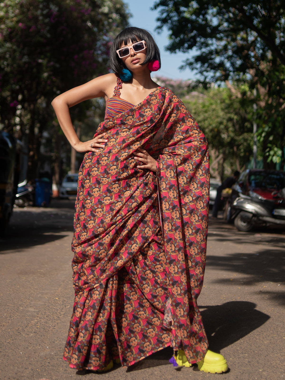 Cotton Quirky Printed Multicolour Saree|Fabulous Frieda|Suta