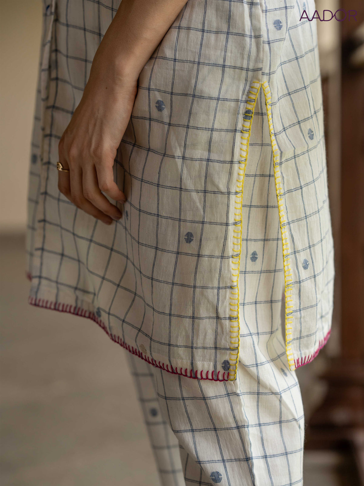 V Neck White Cotton Co-Ord Set For Women|Dawn To Dusk|Suta