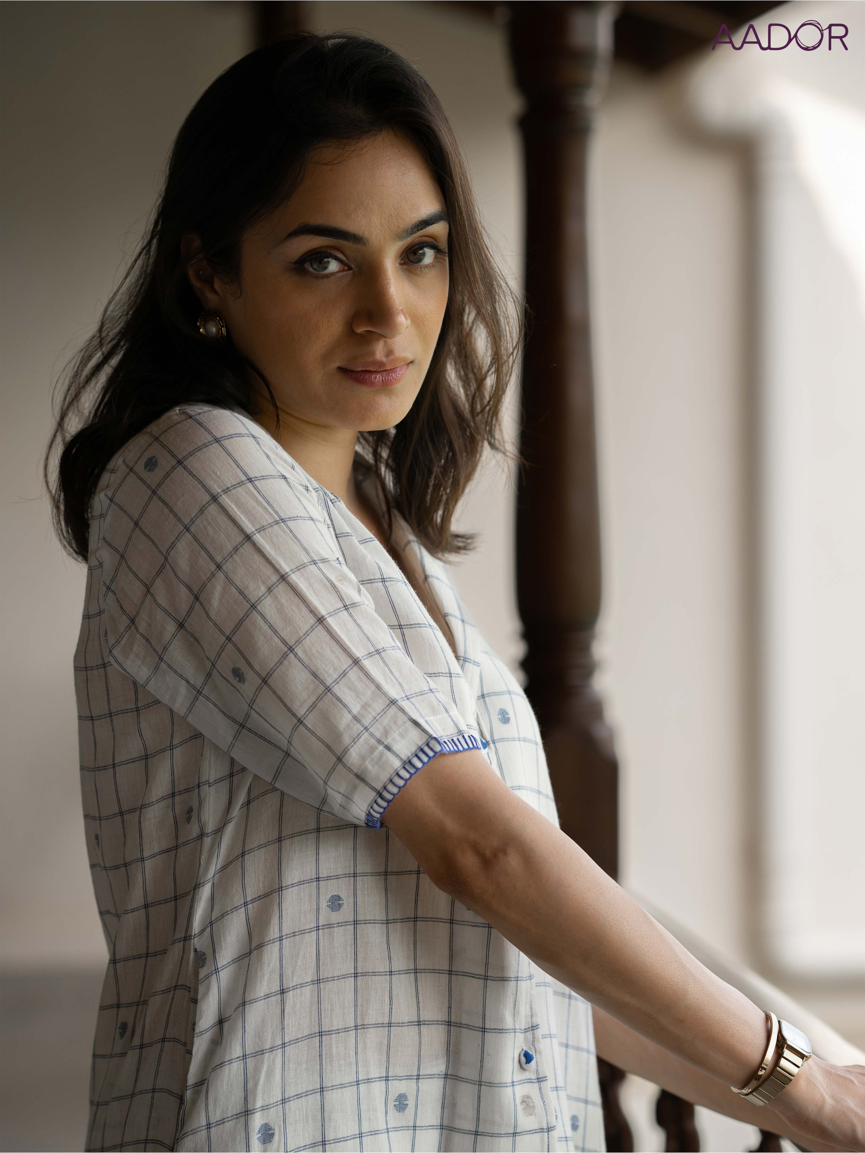 V Neck White Cotton Co-Ord Set For Women|Dawn To Dusk|Suta