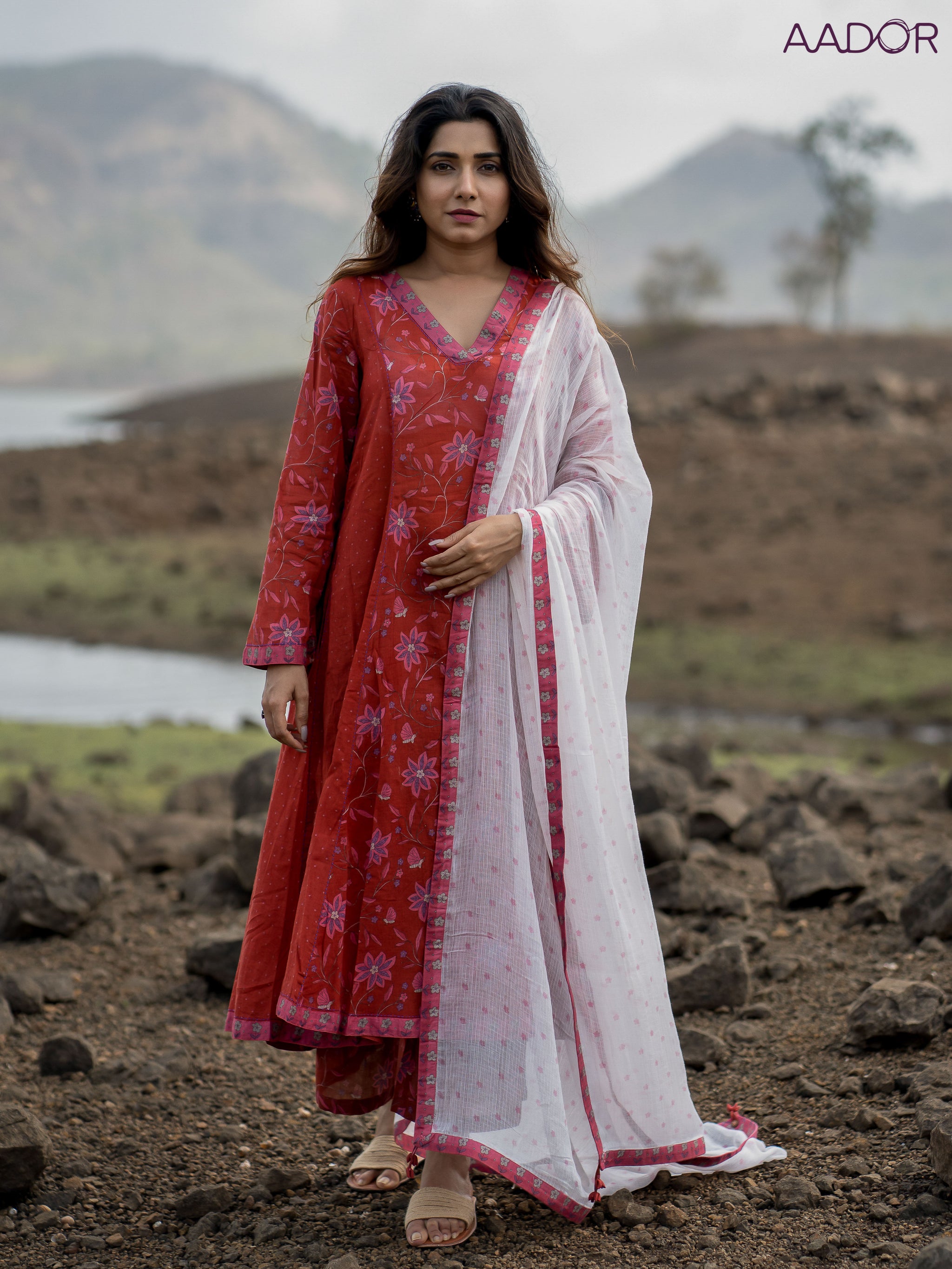 Red Cotton Kurta Set For Women|Enigmatic Songbird|Suta