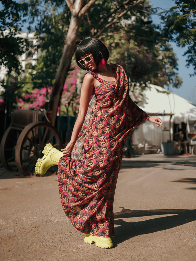 Cotton Quirky Printed Multicolour Saree|Fabulous Frieda|Suta
