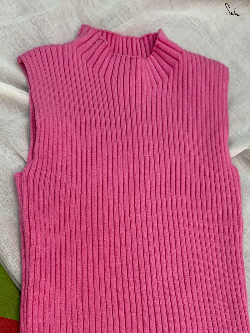 Knitted Cotton Sleeveless Pink Top Blouse|Plush Candy|Suta