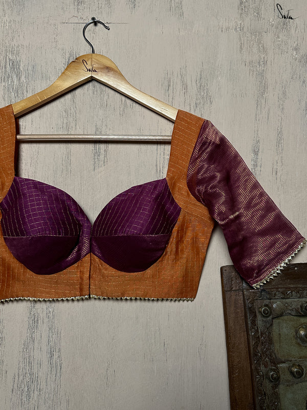 Cotton Silk Sweetheart Neck Blouse In Multicolour|Mrida|Suta