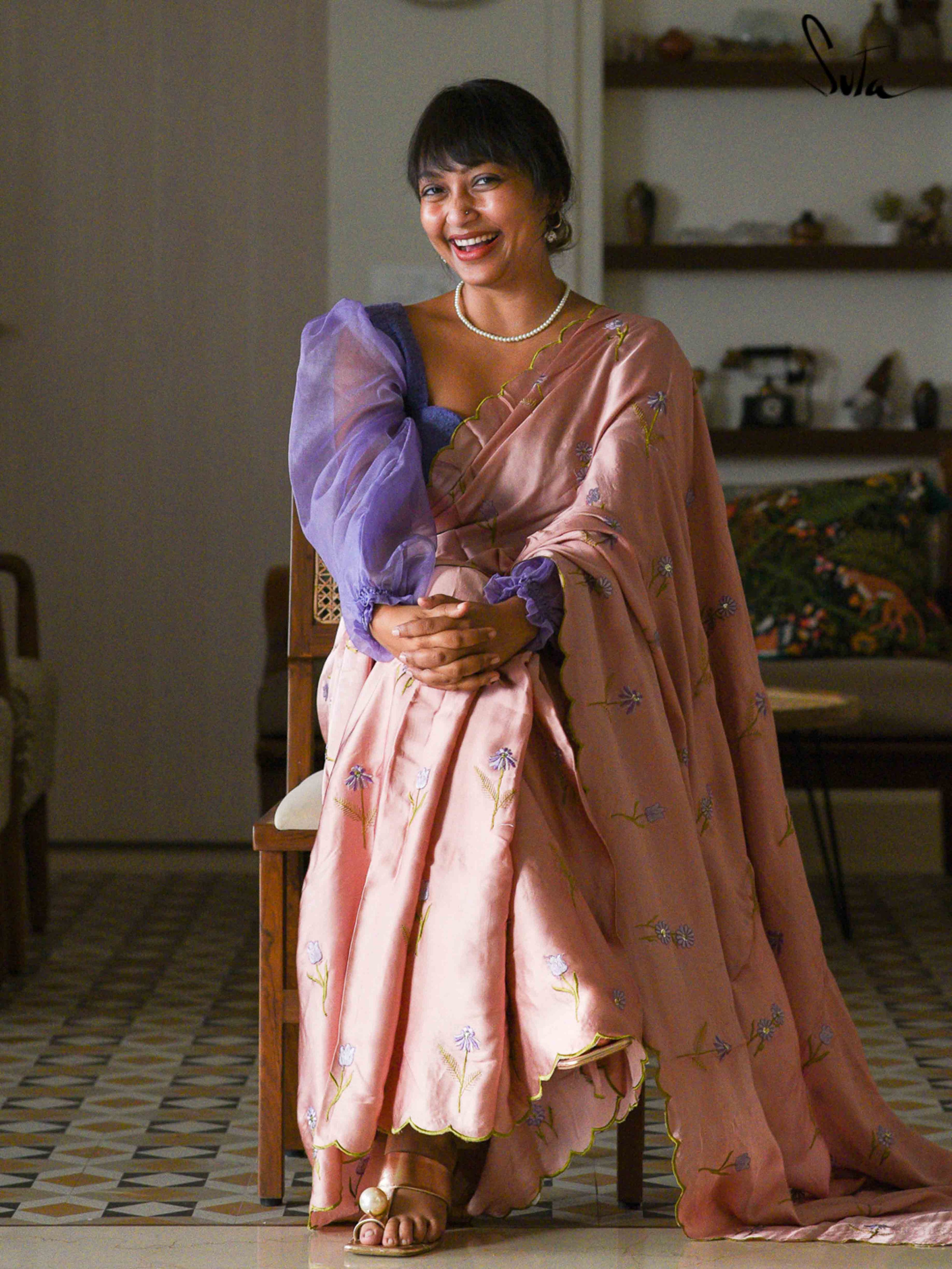 Viscose Modal Floral Design Fancy Saree In Pink|Kshiti|Suta