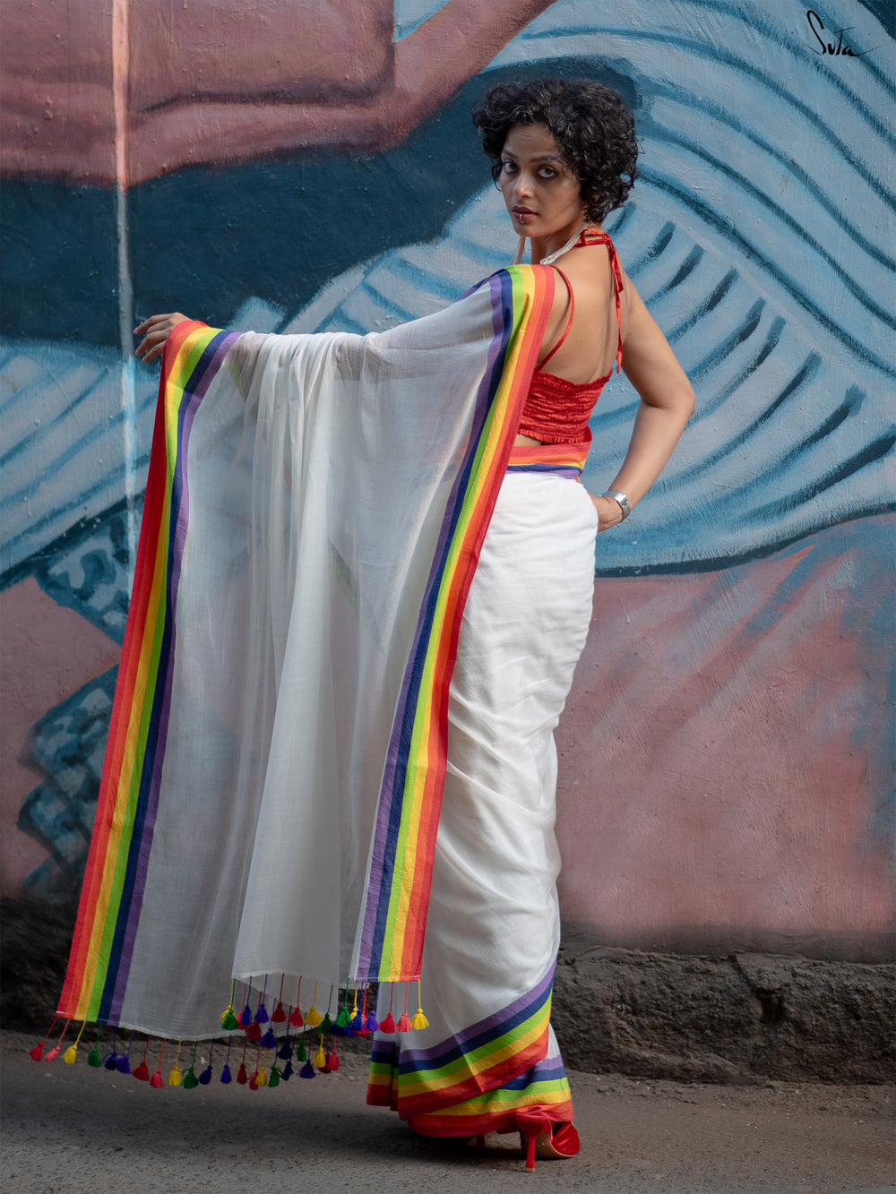 Buy Mul Mul Cotton Off White Saree|Paint Me Pride|Suta