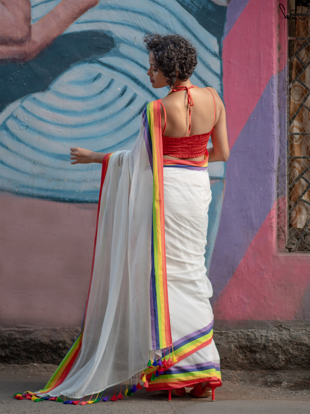 Buy Mul Mul Cotton Off White Saree|Paint Me Pride|Suta