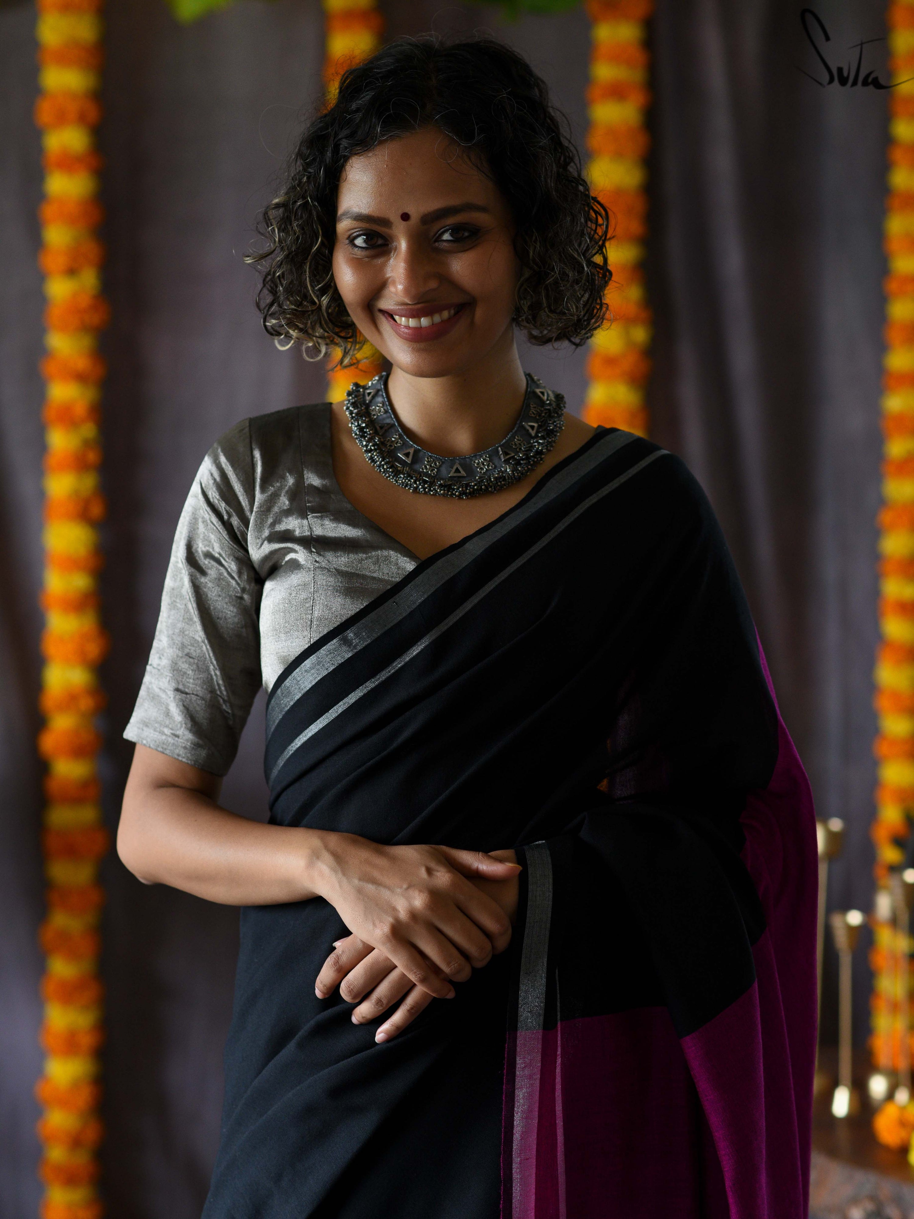 Cotton SIlk Padded Silver Blouse|Sona Chandi|Suta