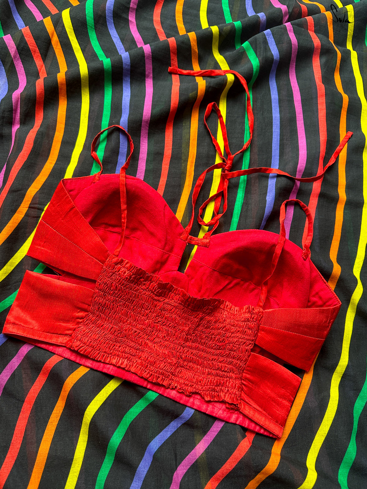 Red Viscose Cotton Halter Opening Padded Blouse|Red Myst|Suta