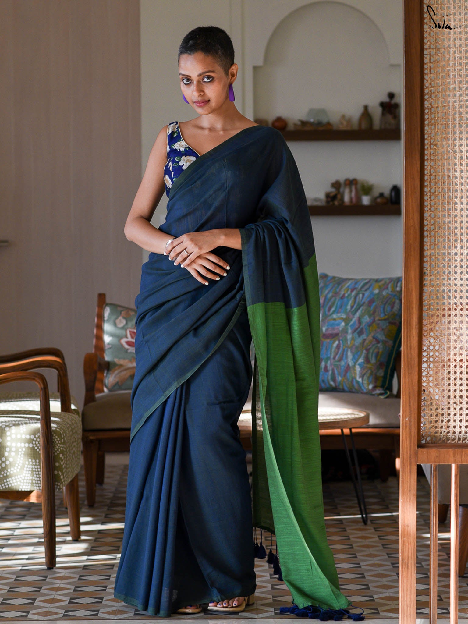 Suta Colourblocked Cotton Blend Saree
