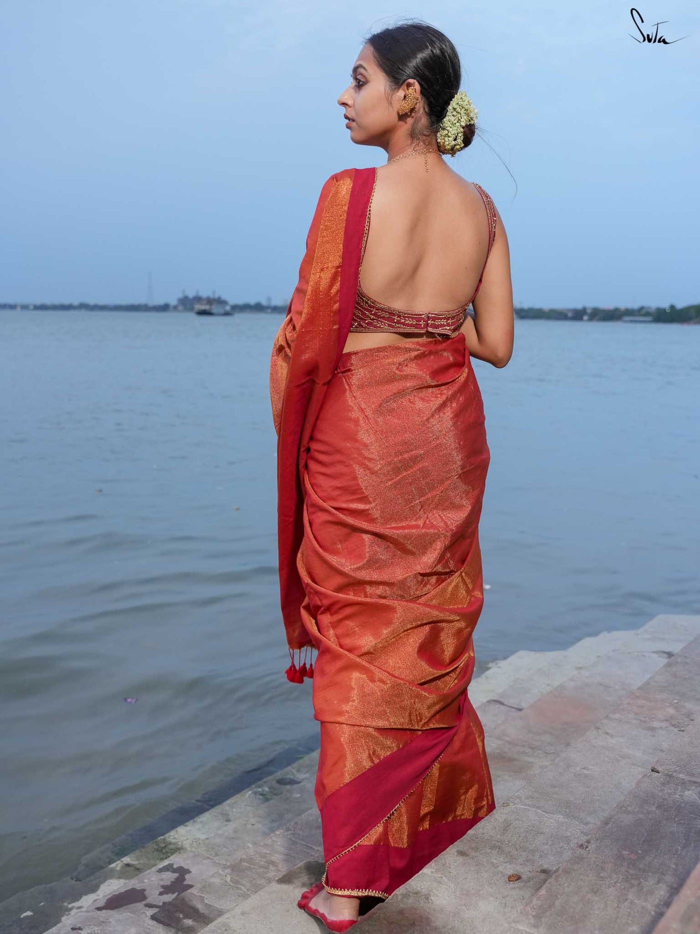 Maroon And Gold Shiny Saree For Festive Wear|Shonajhuri|Suta