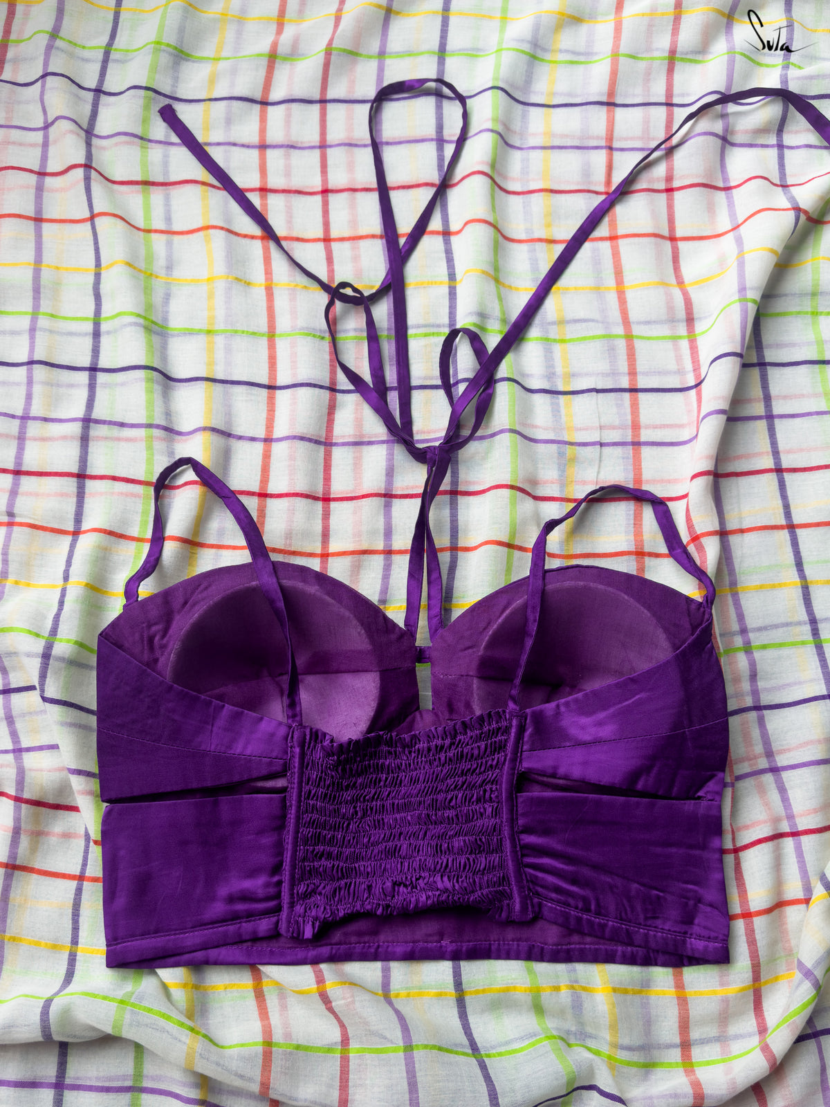 Purple Viscose Cotton Halter Opening Padded Blouse|Violet Myst|Suta