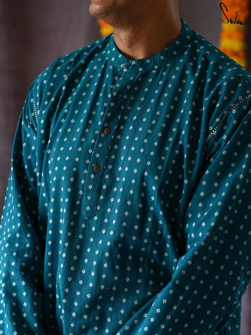 Full Sleeve Cotton Blue Kurta For Men|Akash Gange|Suta