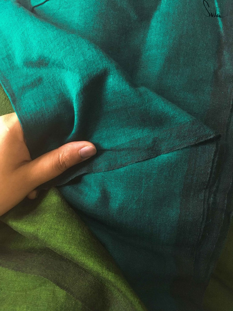 Cotton Acrylic Green And Blue Saree|Bells Of Ireland|Suta