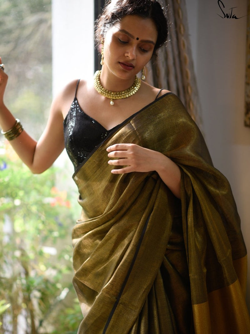 Polyester Black Sleeveless Blouse With Strap|Black Glitz|Suta