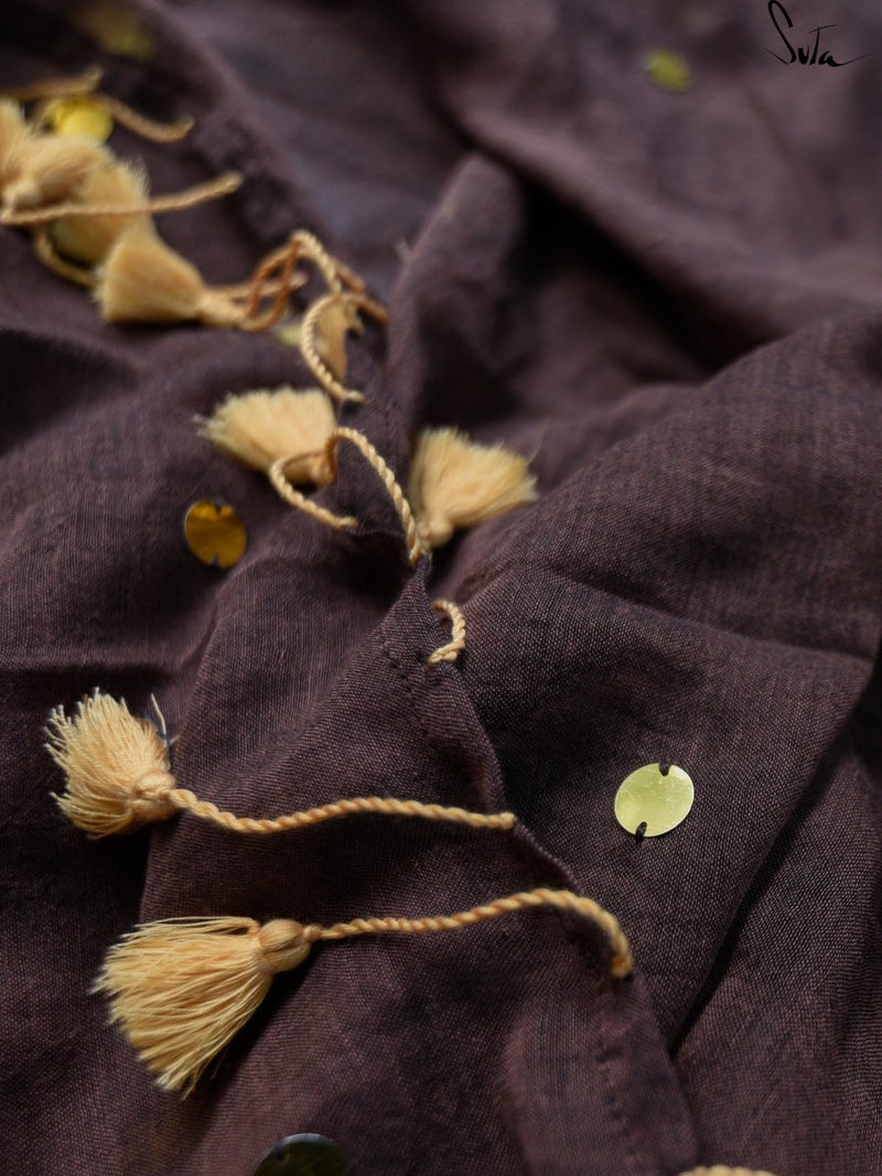Mulmul Cotton Brown Sequin Saree|Dirty Star|Suta