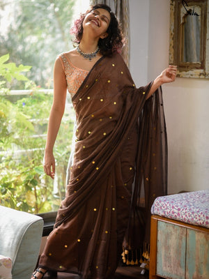Mulmul Cotton Brown Sequin Saree|Dirty Star|Suta
