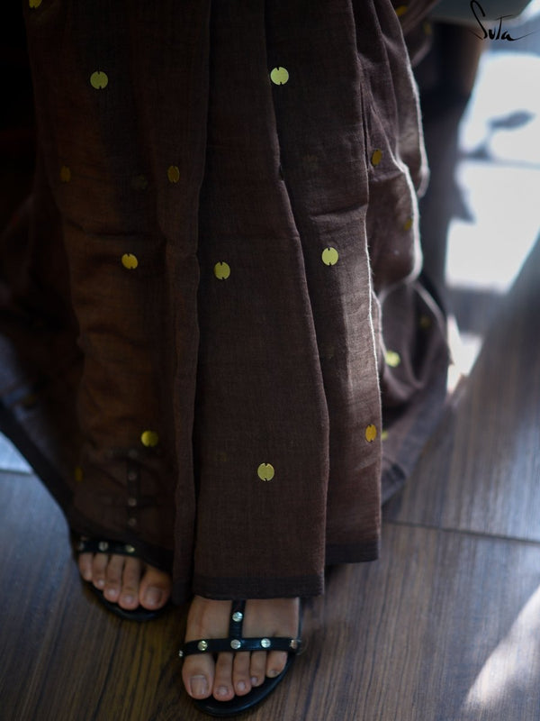 Mulmul Cotton Brown Sequin Saree|Dirty Star|Suta