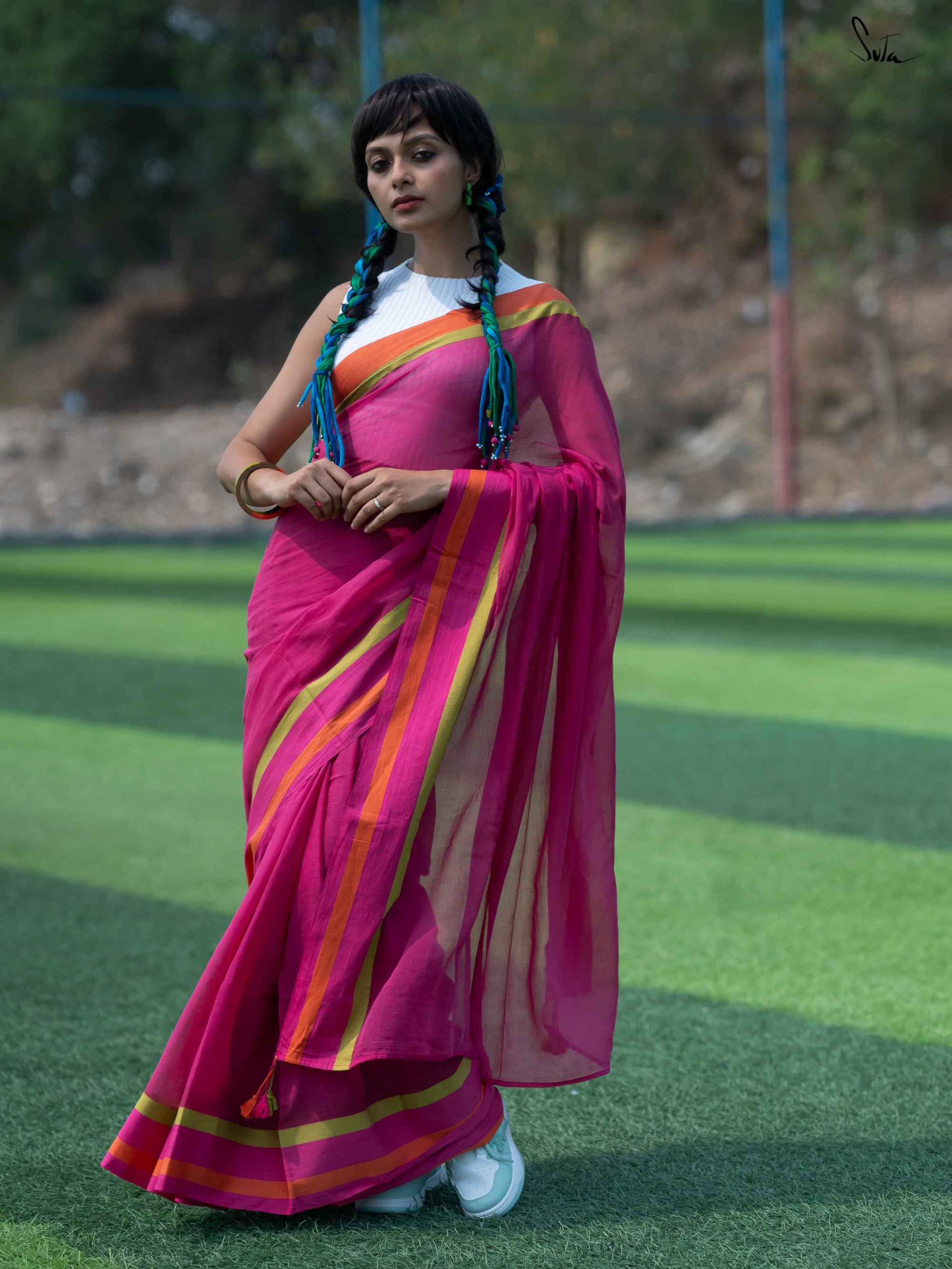 Soft Lightweight Mul Cotton Saree In Pink|Gulabi Santra|Suta
