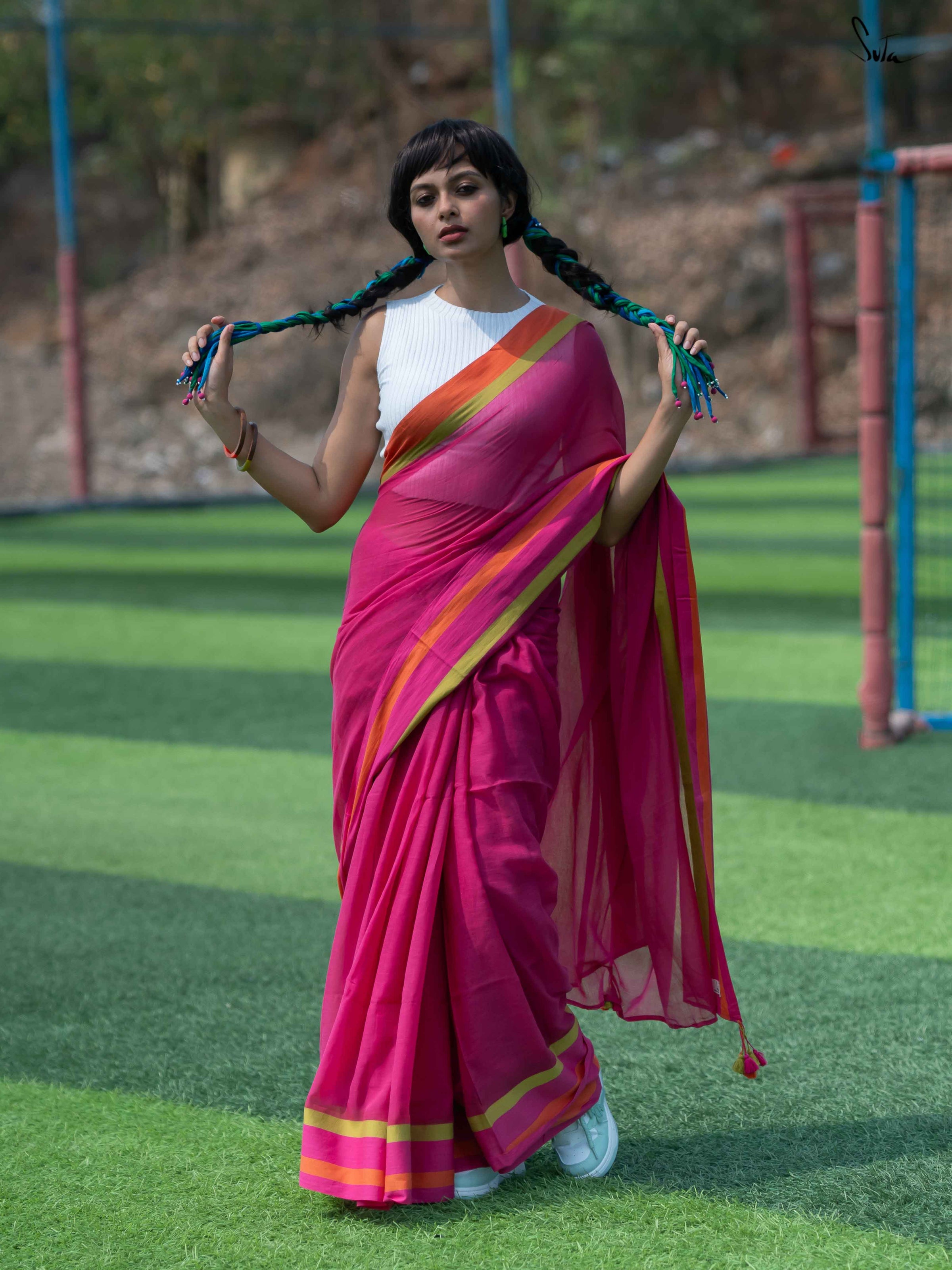 Soft Lightweight Mul Cotton Saree In Pink|Gulabi Santra|Suta
