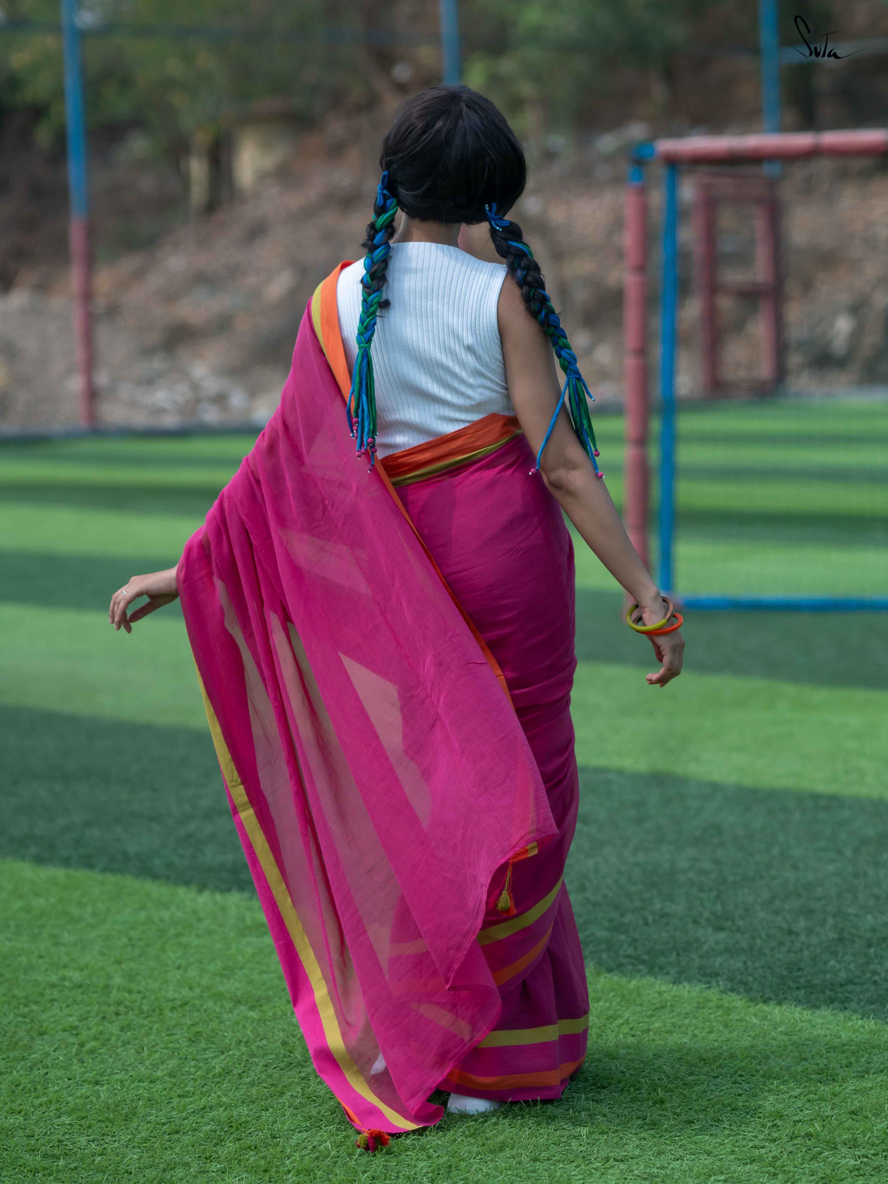 Soft Lightweight Mul Cotton Saree In Pink|Gulabi Santra|Suta