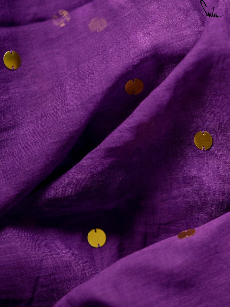 Mulmul Cotton Purple Saree With Sequins|Inked Star|Suta