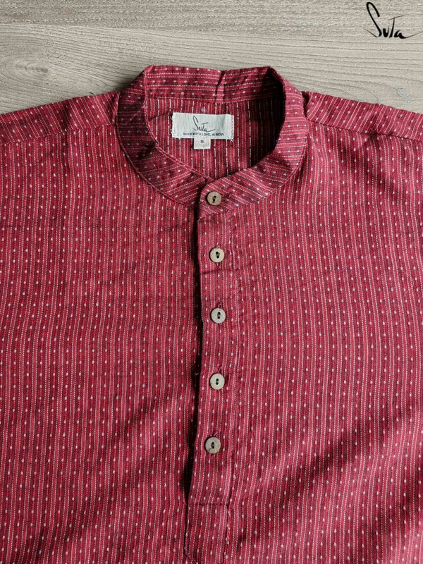 Full Sleeve Cotton Maroon Kurta For Men|Jalta Suraj|Suta