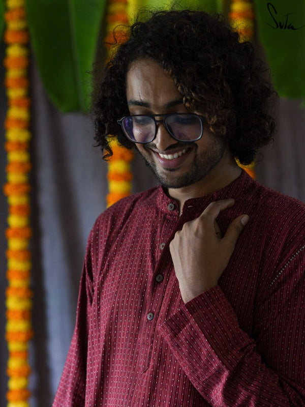 Full Sleeve Cotton Maroon Kurta For Men|Jalta Suraj|Suta