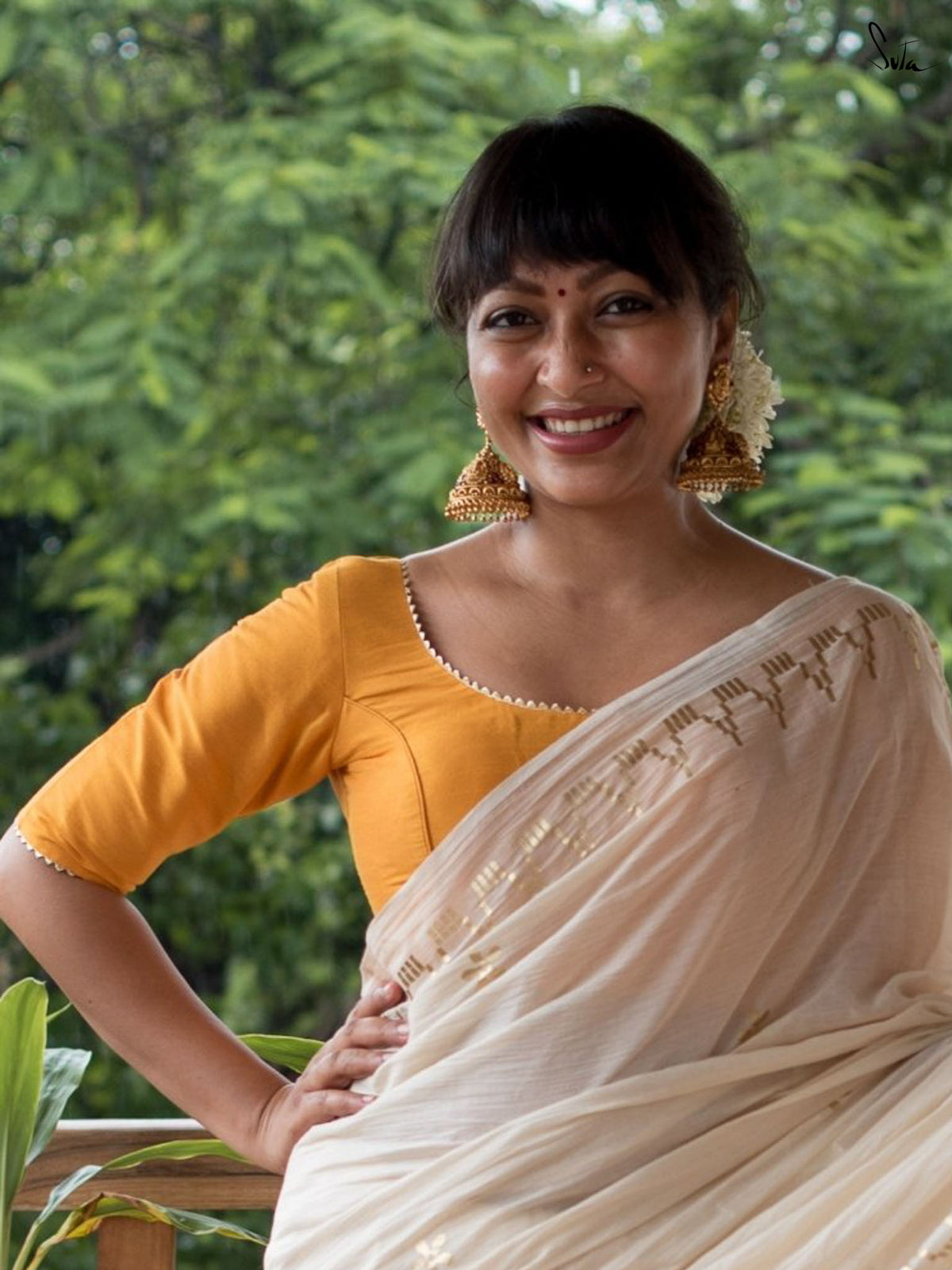 Mustard Color Art Silk U Neck Padded Blouse|Malliga|Suta