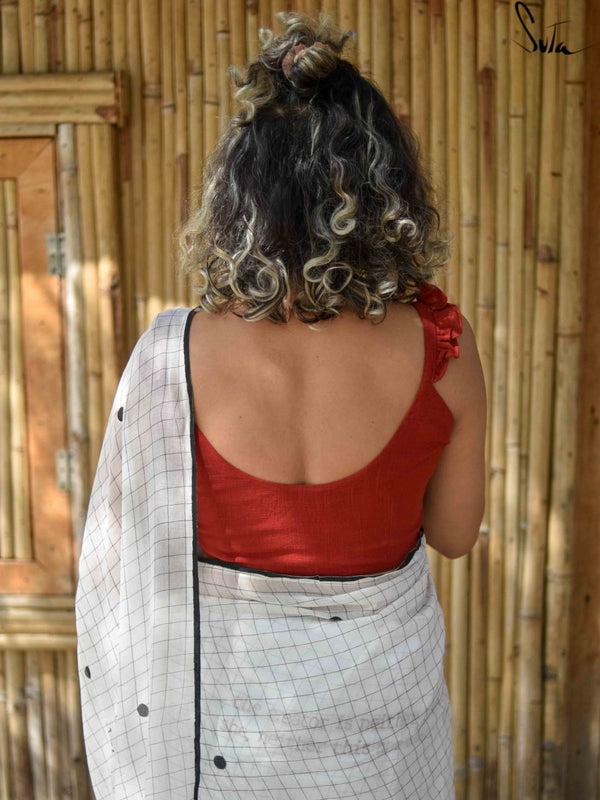 Cotton Maroon Sleeveless Blouse With V Neck|Maroon Curls|Suta
