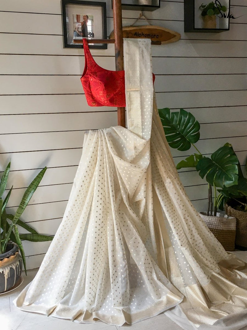 Blended Polycotton Traditional White Silk Saree|Paakh|Suta