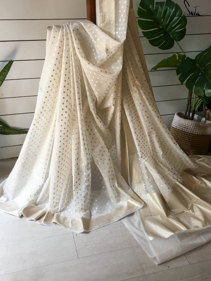 Blended Polycotton Traditional White Silk Saree|Paakh|Suta