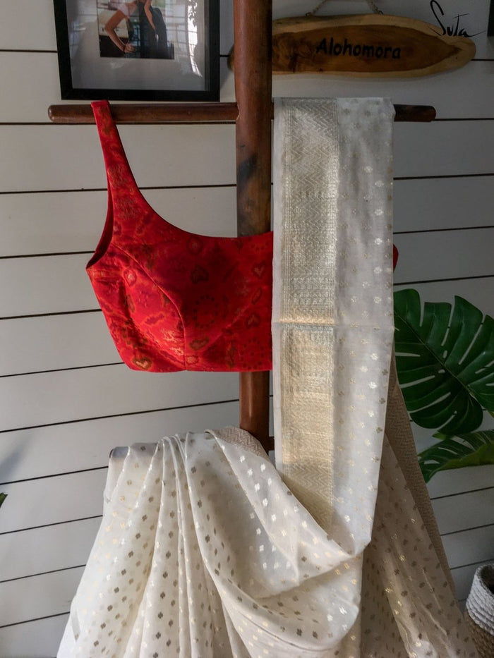 Blended Polycotton Traditional White Silk Saree|Paakh|Suta