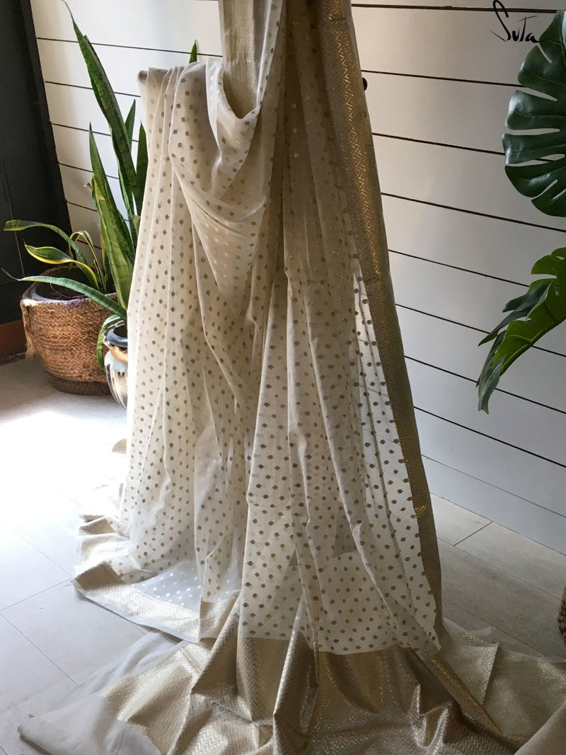 Blended Polycotton Traditional White Silk Saree|Paakh|Suta