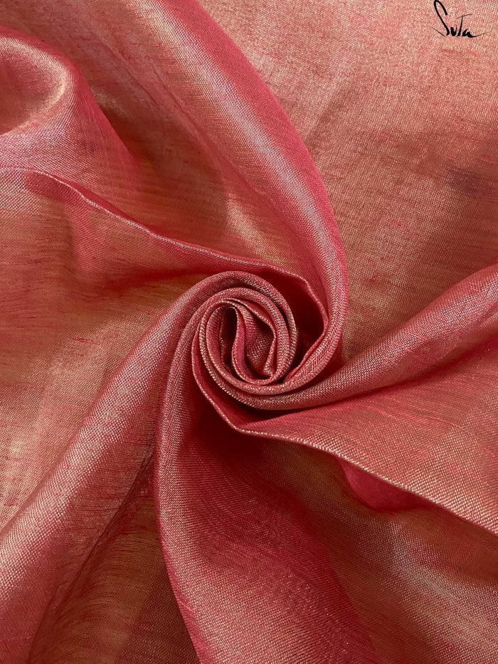 Linen Zari Pink Golden Saree With Blouse Piece|Raga Abhogi|Suta