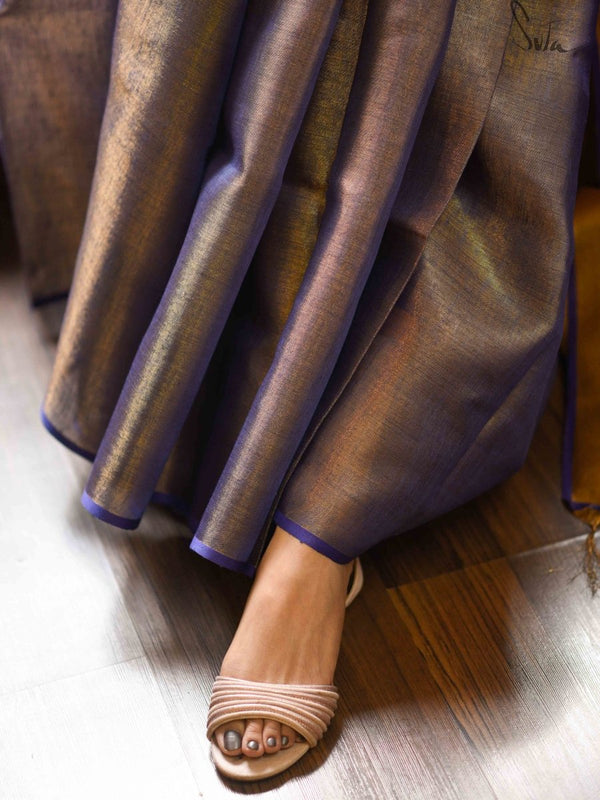 Grey And Purple Saree With Blouse Piece|Raga Megh Malhar|Suta