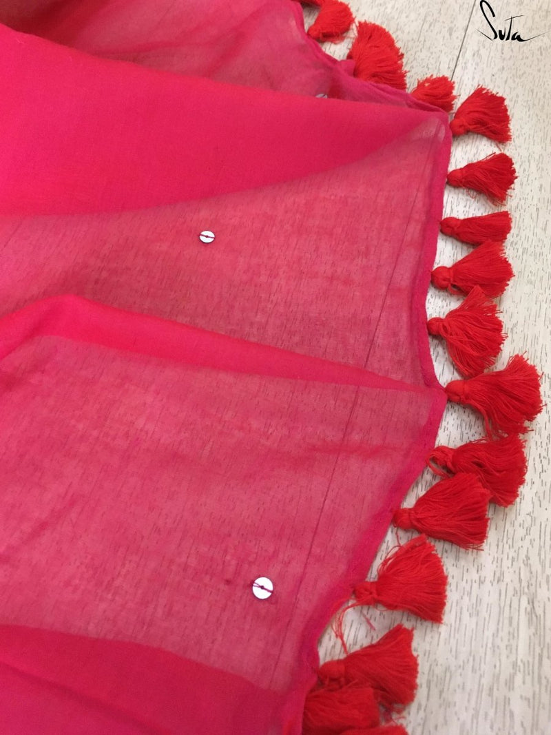 Mulmul Cotton Pink Sequin Saree|Raspberry Chumki|Suta