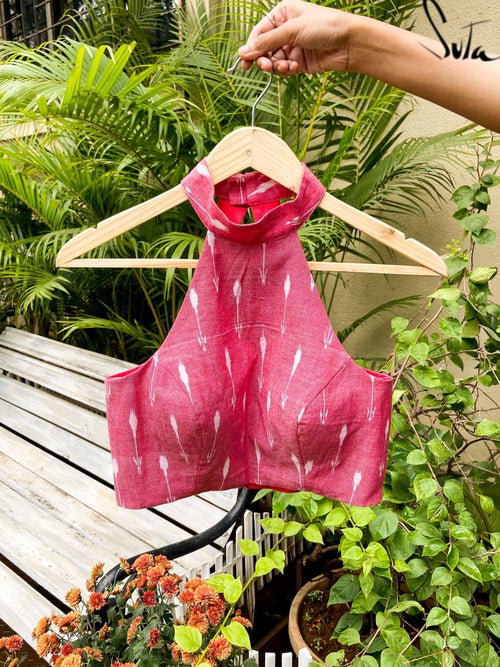 Sleeveless Pink Cotton Blouse|Salmon Blush|Suta