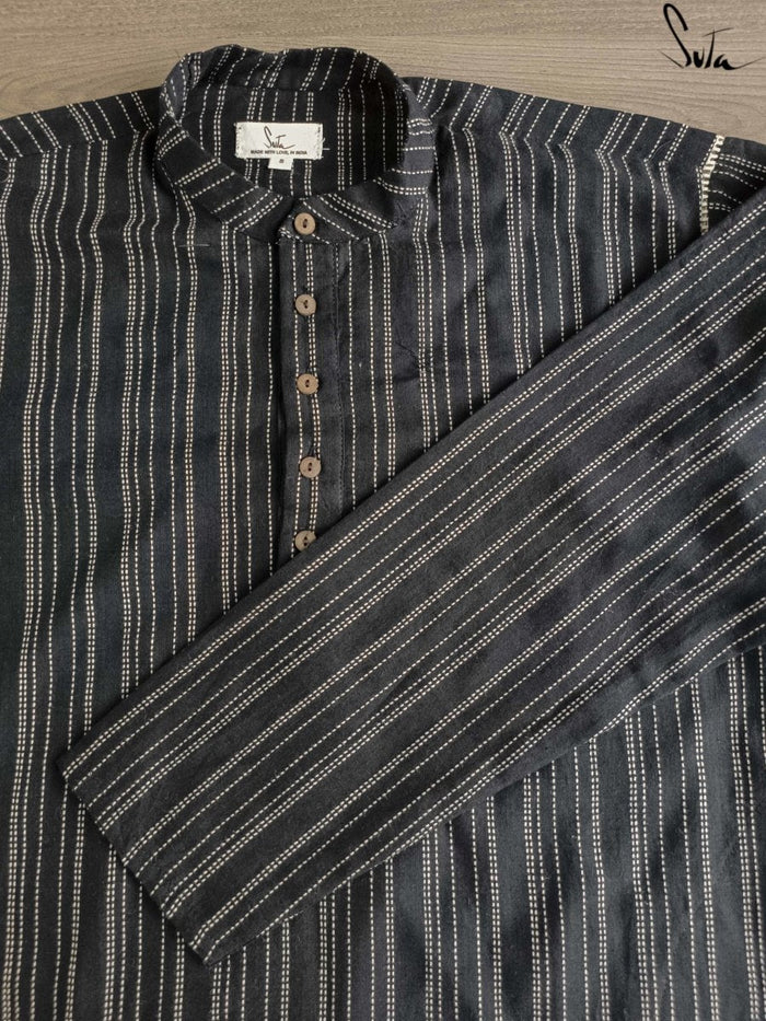 Full Sleeve Cotton Black Kurta For Men|Sawli Dhoop|Suta