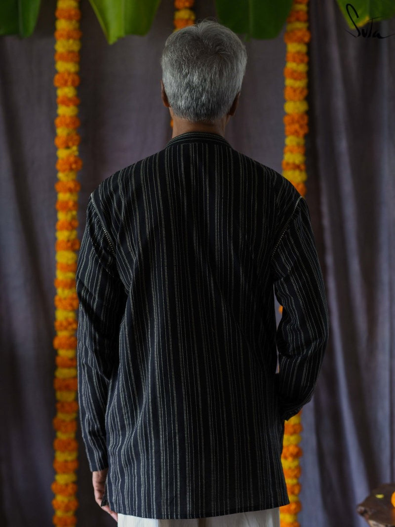 Full Sleeve Cotton Black Kurta For Men|Sawli Dhoop|Suta